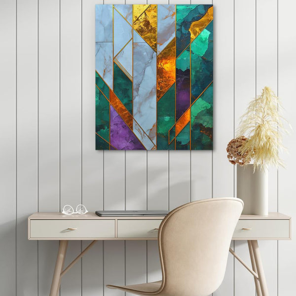 Angular Ascent: Geometric Marble and Gold Art Print - Luxury Wall Art