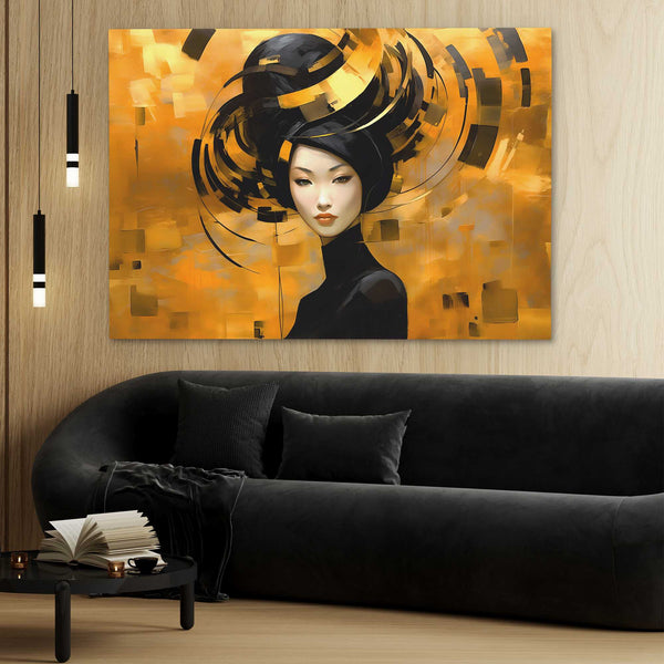 Asian Gold Canvas | Black Gold Portrait Art