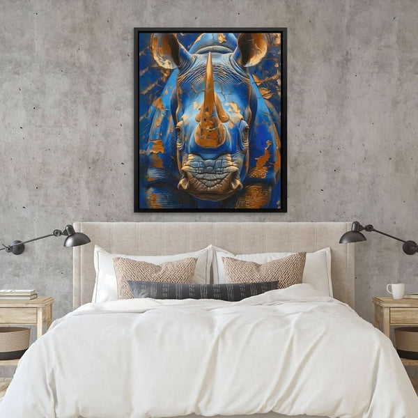 Azure Rhino Bold Blue and Gold Wildlife Decor - Luxury Wall Art