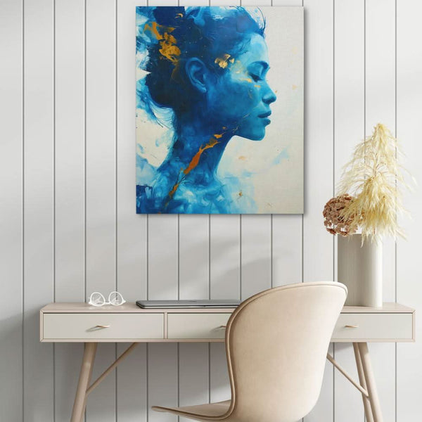 Blue Face: Serene Abstract Portrait Canvas Art - Luxury Wall Art