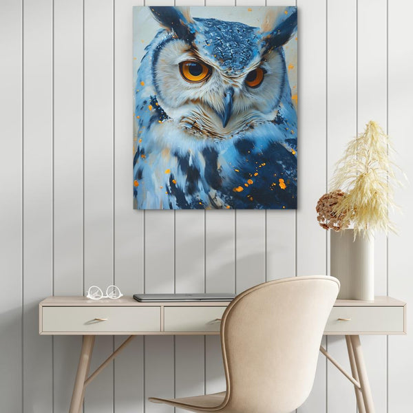 Blue Owl - Nocturnal Bird Canvas Art - Luxury Wall Art