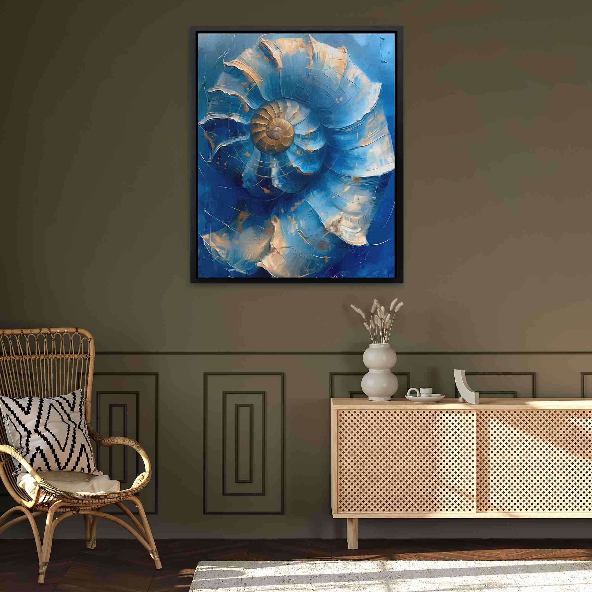 Blue Spiral - Nautilus Shell Abstract Art - Luxury Wall Art