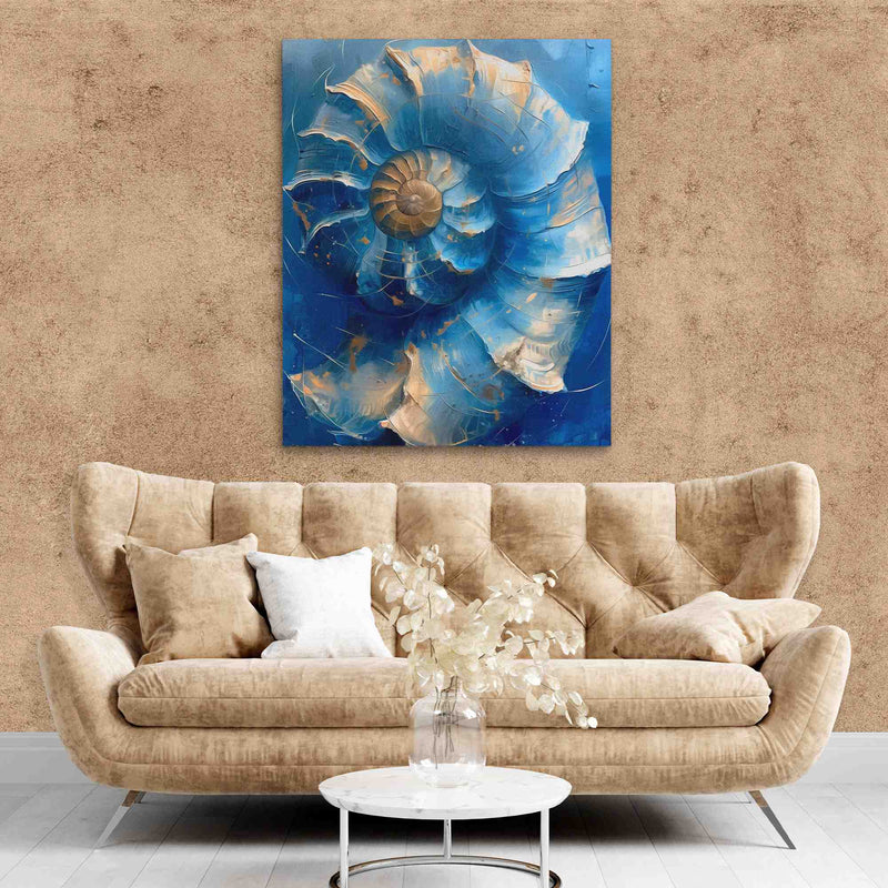 Blue Spiral - Nautilus Shell Abstract Art - Luxury Wall Art