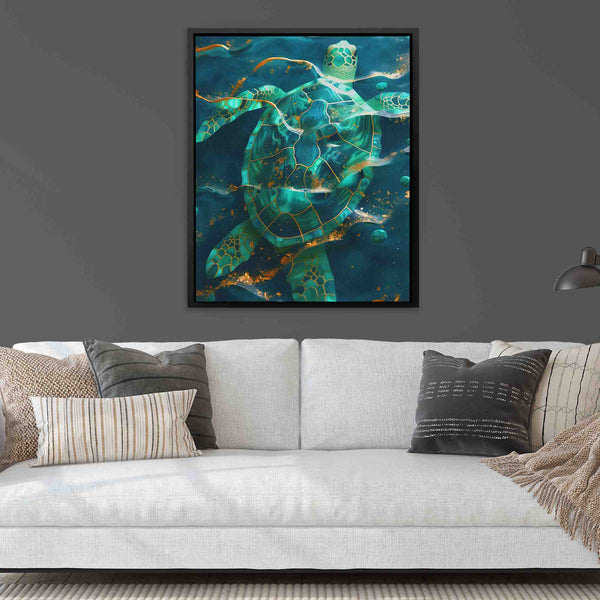 Turtle In Gold Waves Wall Decor - Luxury Wall Art
