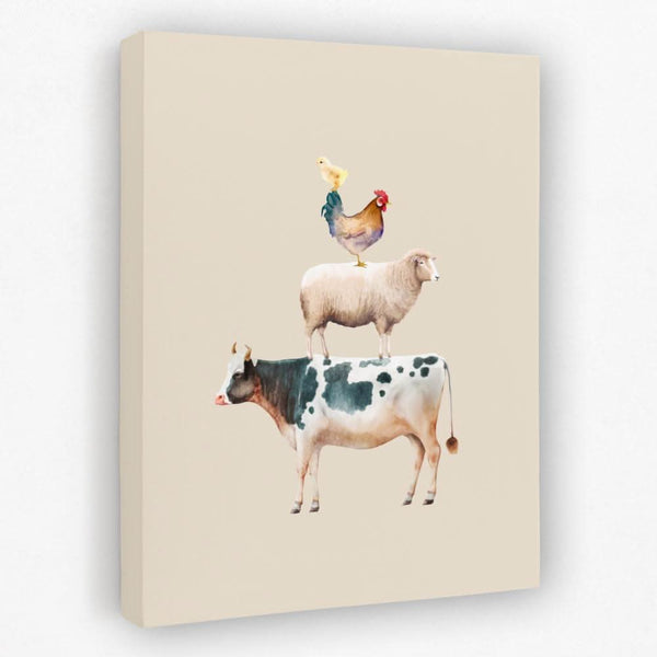 Cow Sheep and Chicken: Rustic Farm Animal Stack Wall Art - Luxury Wall Art