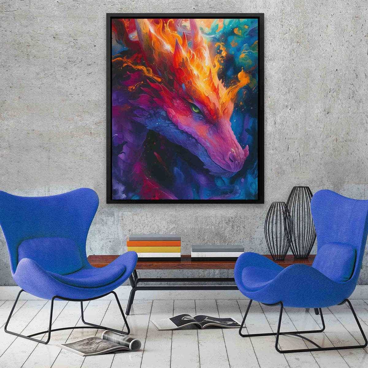 Elemental Dragon Fire and Water Abstract Art - Luxury Wall Art