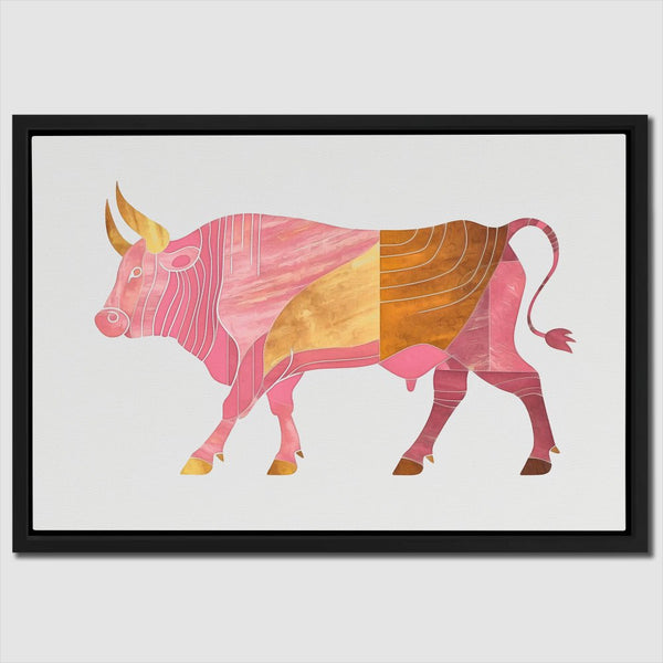 Fancy Bull Pink and Gold Animal Wall Art - Luxury Wall Art