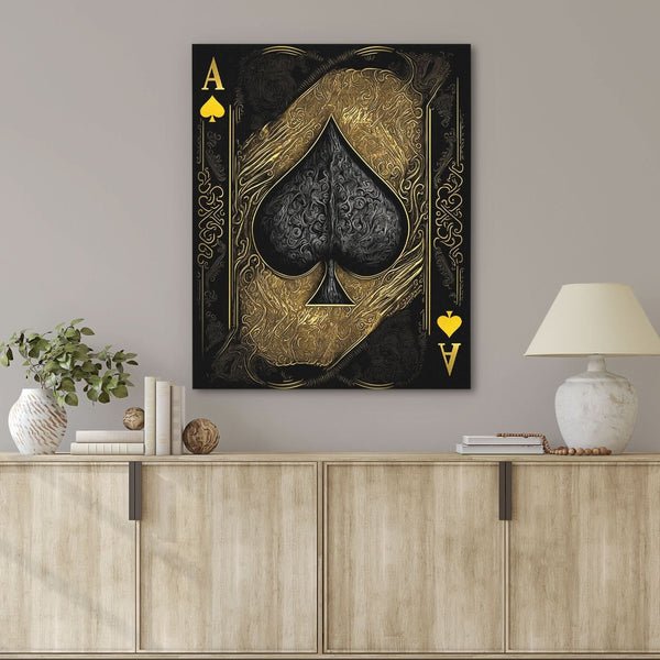 Gold Ace of Spades - Black and Gold Poker Wall Art