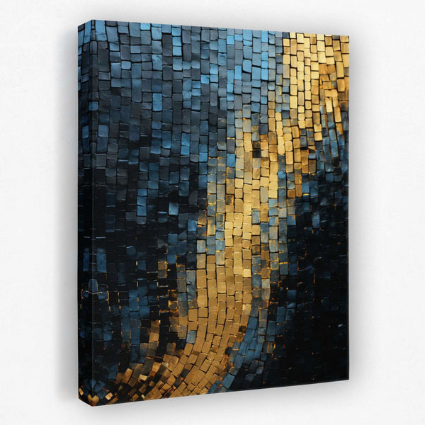 Gold Blue Checkers - Luxury Art Canvas - Luxury Wall Art