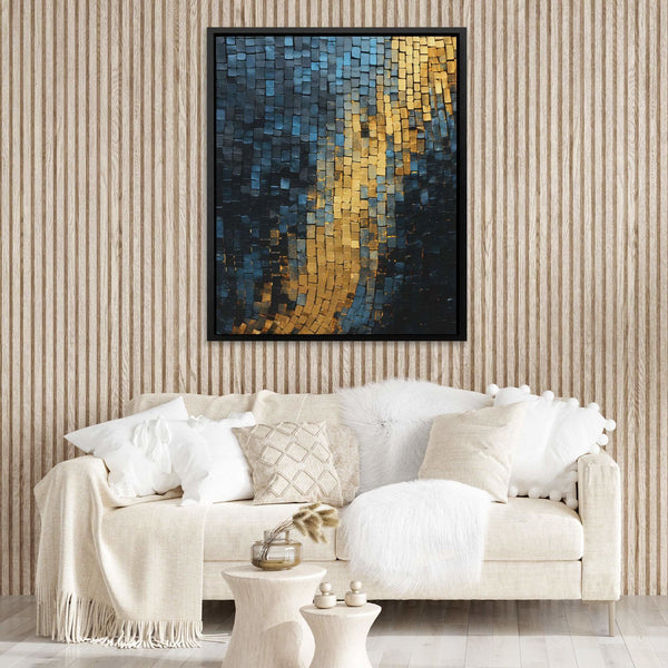 Gold Blue Checkers - Luxury Art Canvas - Luxury Wall Art