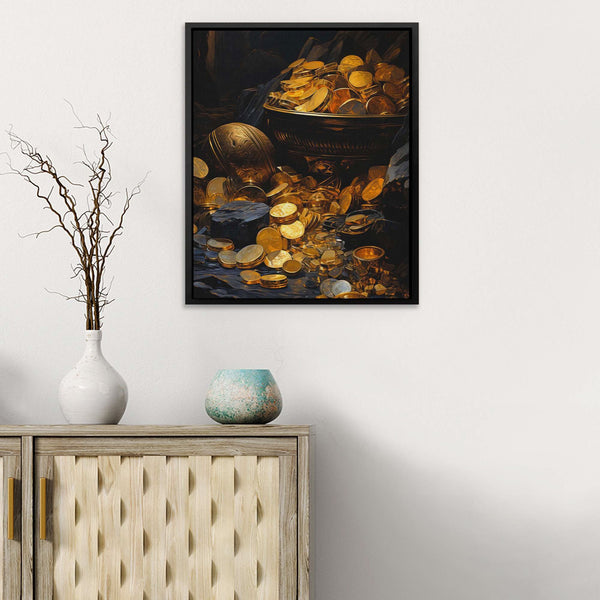 Gold Doubloons Canvas | Black Gold Pirate Art