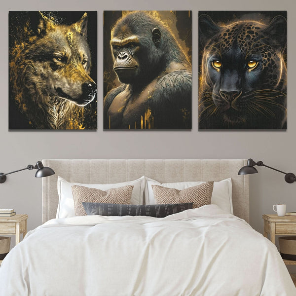 Golden Apex Predators: Gold & Black Matching Wall Art - Luxury Wall Art