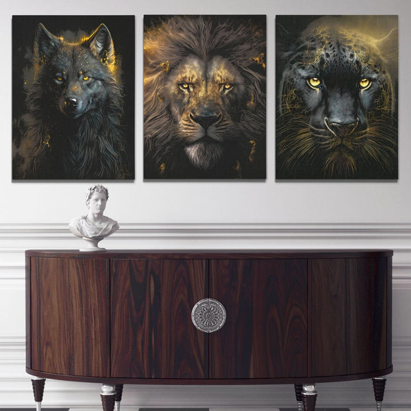 Golden Apex Predators Art Set of 2 - Luxury Wall Art