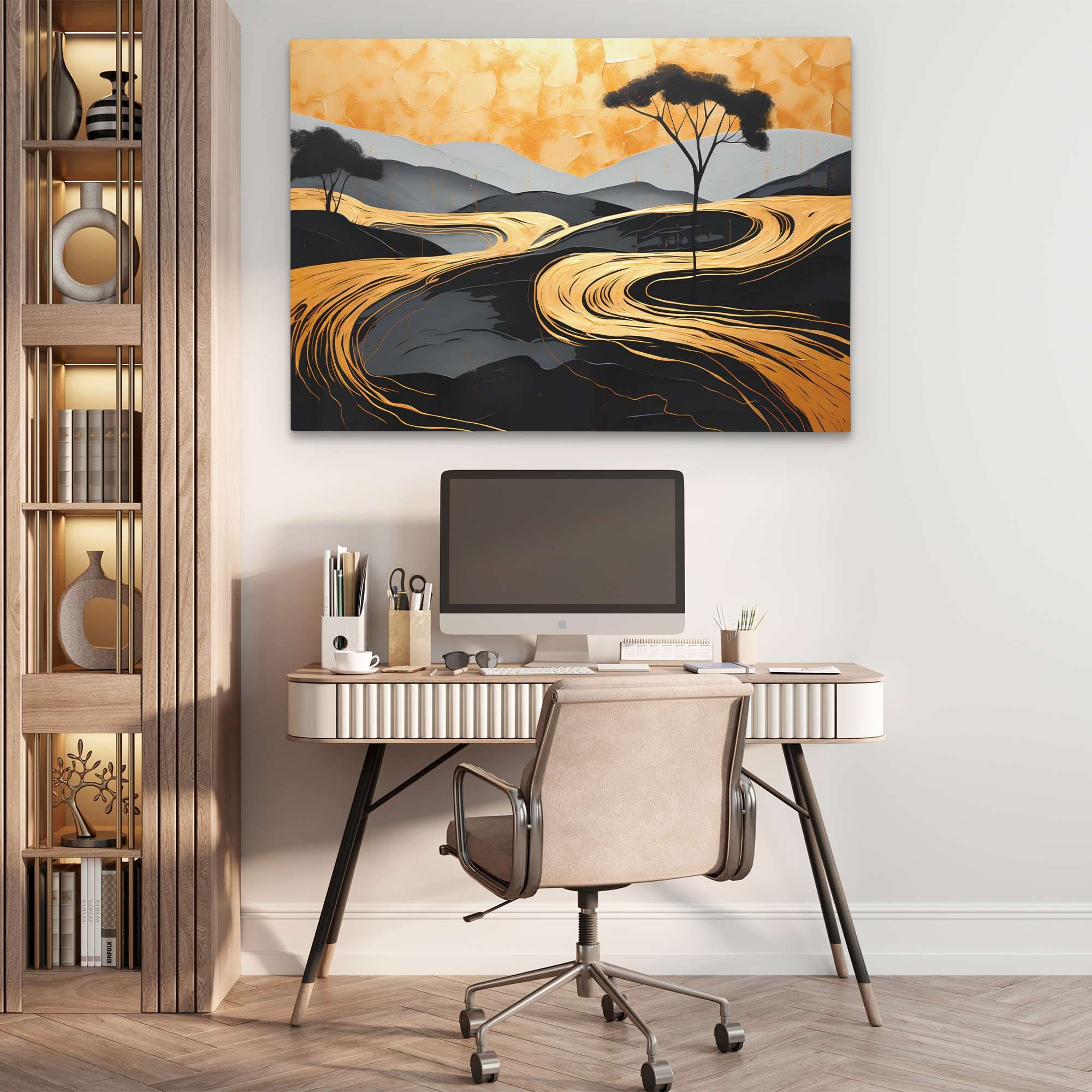 Golden Pathways - Abstract Landscape Art Print - Luxury Wall Art