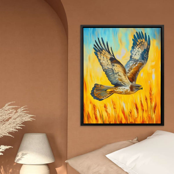 Hawk's Sunset Flight Canvas | Brown Gold Hawk Art