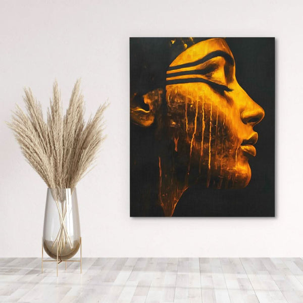 Nile Goddess Portrait Canvas | Black Gold Egyptian Art
