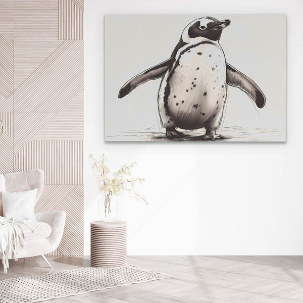 Penguin Waddle: Adorable Black and White Penguin Wall Art - Luxury Wall Art