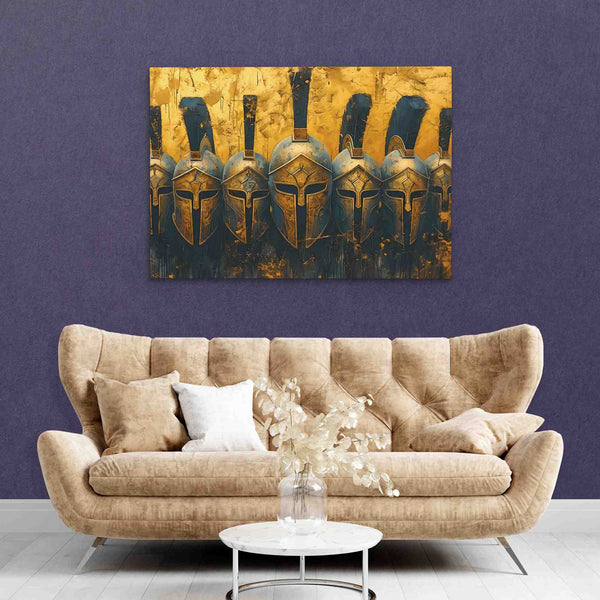 Roman Warrior Helmets Black Gold Military Canvas Art