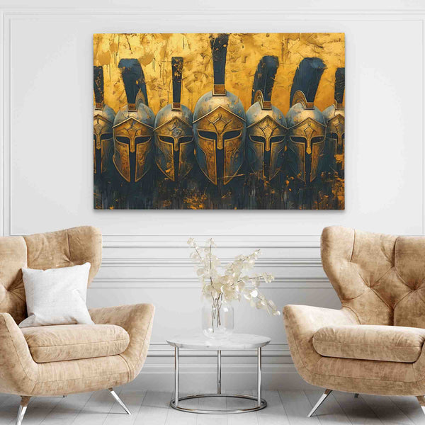 Roman Warrior Helmets Black Gold Military Canvas Art