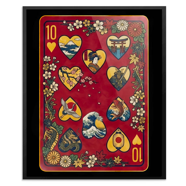 Japanese Ten of Hearts Playing Card Wall Art Print