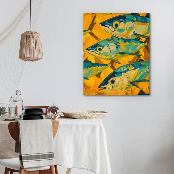 School of Shine | Luxury Yellow Blue Coastal Fish Art