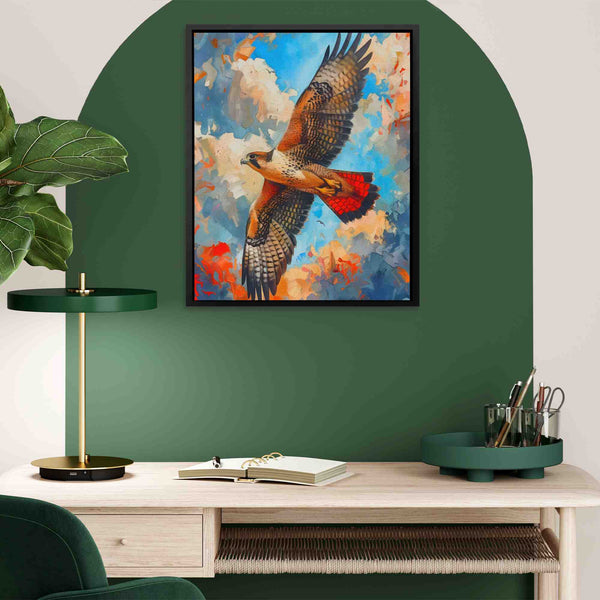 Soaring Red Hawk Canvas | Bird Wildlife Art