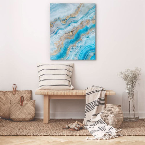 Turquoise Crystal: Abstract Geode Art in Blue and Gold - Luxury Wall Art