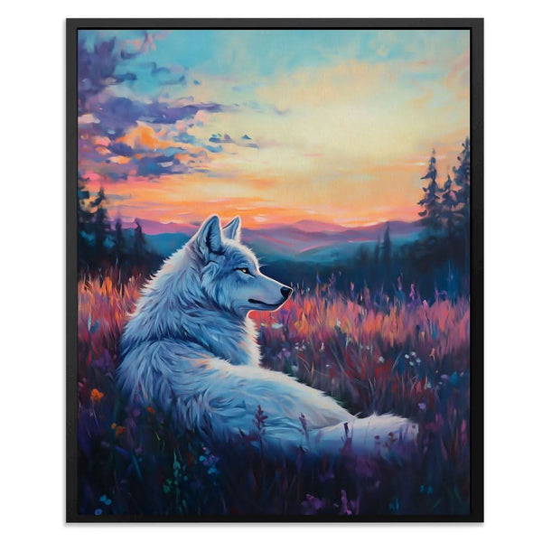 Twilight Sentinel wolf sunset meadow print