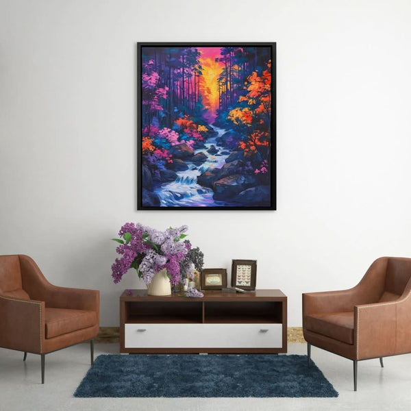 Violet Stream – Colorful River Landscape Wall Art - Luxury Wall Art