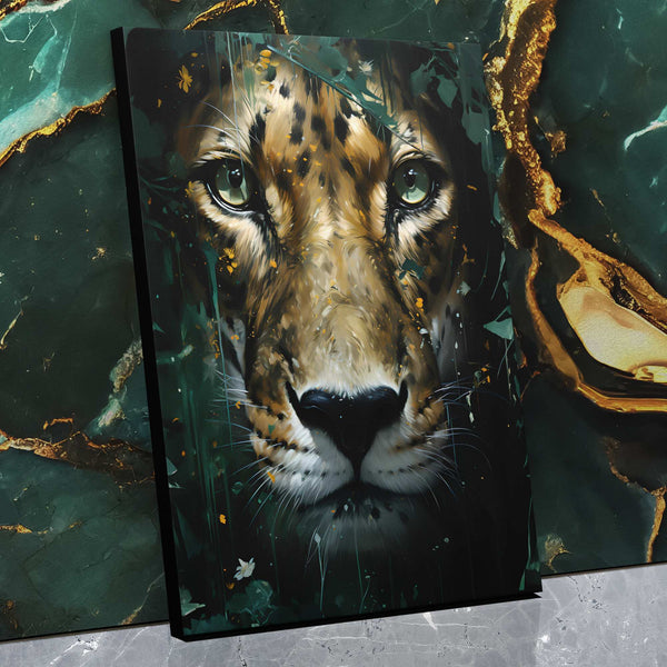 Jade Leopard: Green Big Cat Canvas - Luxury Wall Art