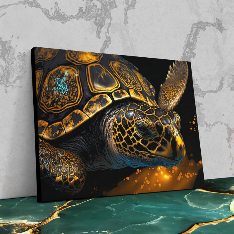Luxury Turtle Painting: Elegant Black and Gold Turtle - Luxury Wall Art