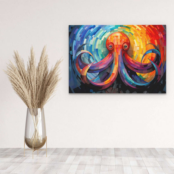 Geometric Octopus Art: Colorful Marine Life Mosaic - Luxury Wall Art
